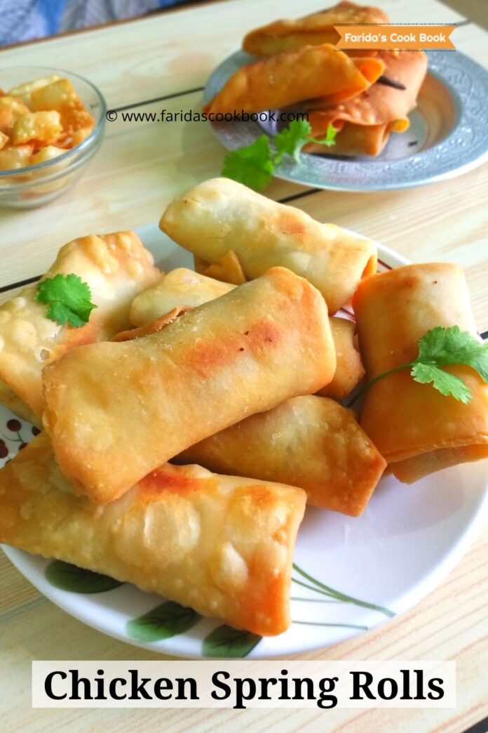 chicken spring rolls | how to make chicken spring roll recipe ...